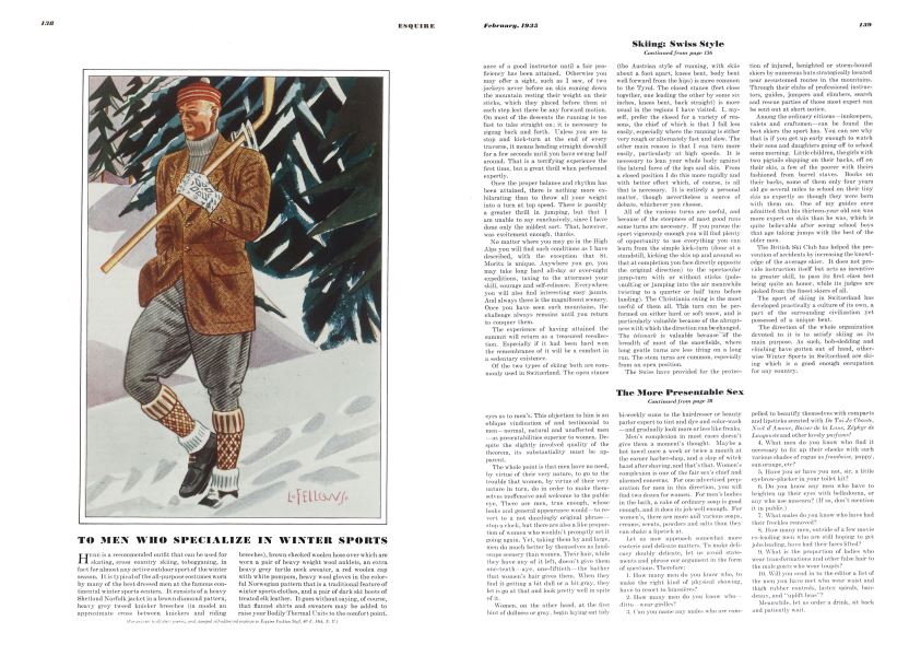 To Men Who Specialize in Winter Sports | Esquire | February, 1935