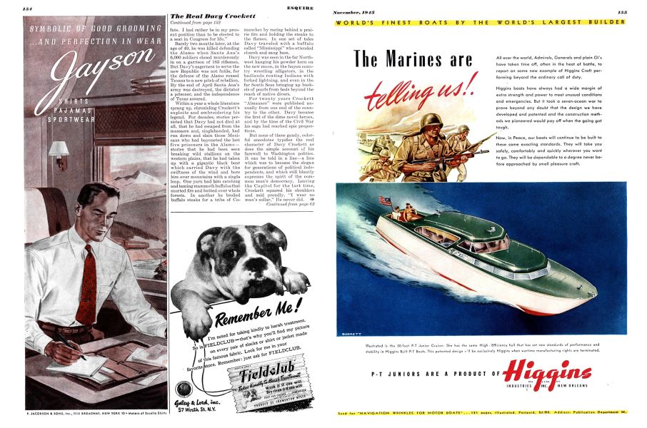 Higgins INDUSTRIES INC.: P-T Boats | Esquire | NOVEMBER, 1945