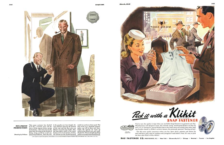RAU FASTENER CO.: Klikit SNAP FASTENER | Esquire | MARCH, 1946