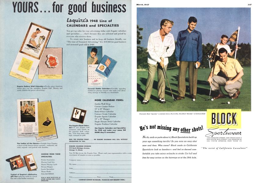 Advertisement: Esquire Calendar | Esquire | MARCH, 1947