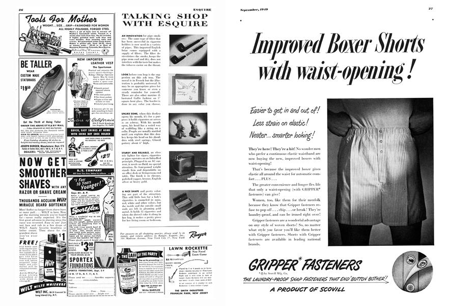 Scovill Mfg. Co.: GRIPPER FASTENERS | Esquire | SEPTEMBER, 1949