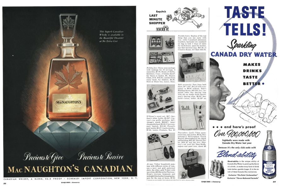 Advertisement: CANADA DRY WATER | Esquire | JANUARY, 1953