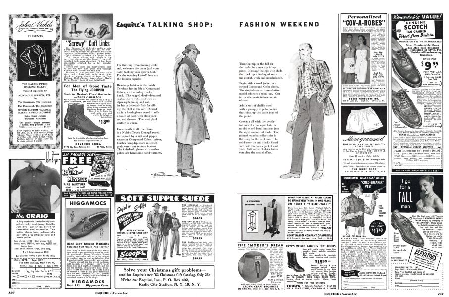 Esquire's TALKING SHOP: FASHION WEEKEND | Esquire | NOVEMBER, 1953