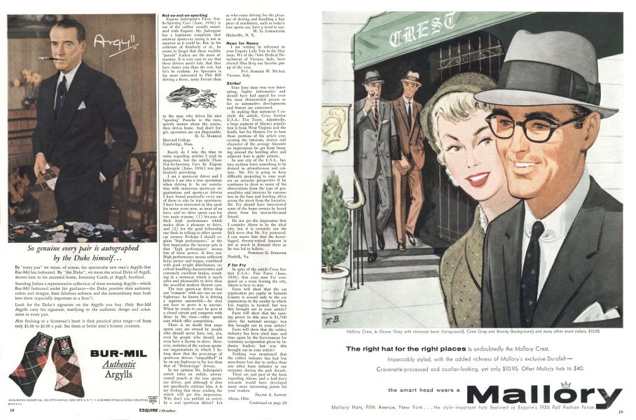 Mallory Hats | Esquire | OCTOBER, 1956