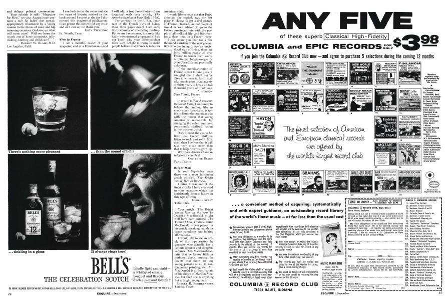 Columbia Record Club | Esquire | DECEMBER, 1958