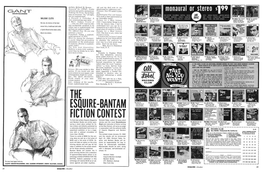 Advertisement: Richard Yates Esquire-bantam Contest Bantam Books ...