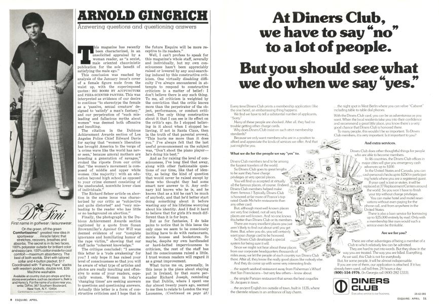 Diners Club | Esquire | APRIL 1976
