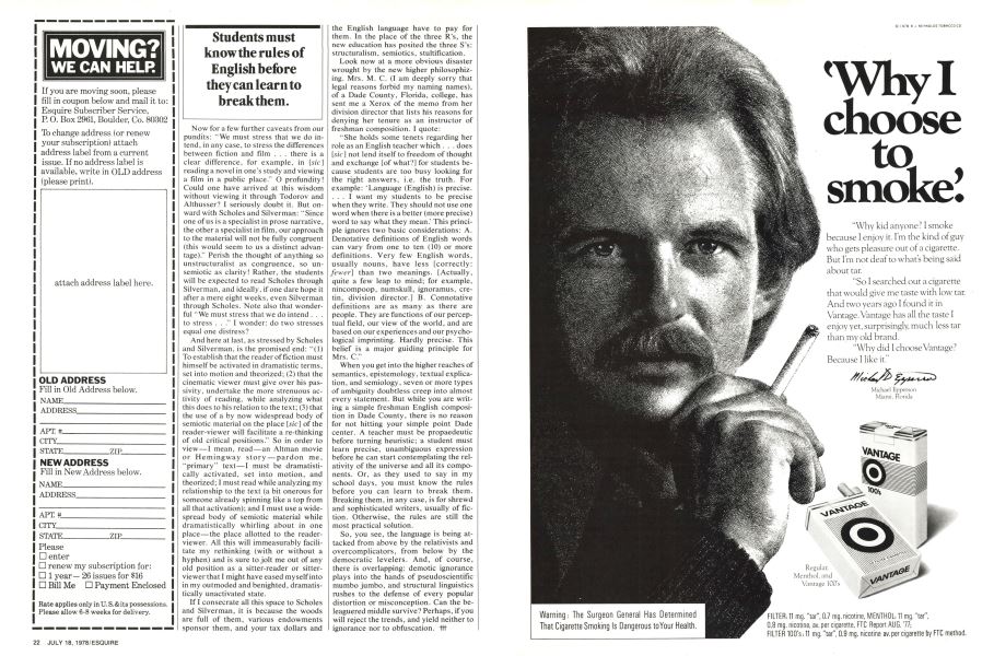 R J Reynolds Tobacco Co. | Esquire | July,18 1978