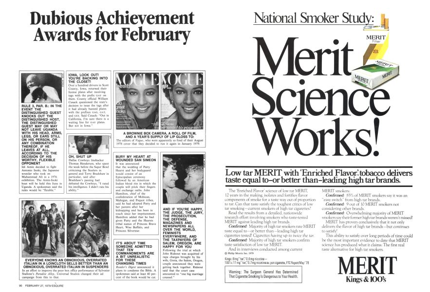 Dubious Achievement Awards for February | Esquire | February 27, 1979