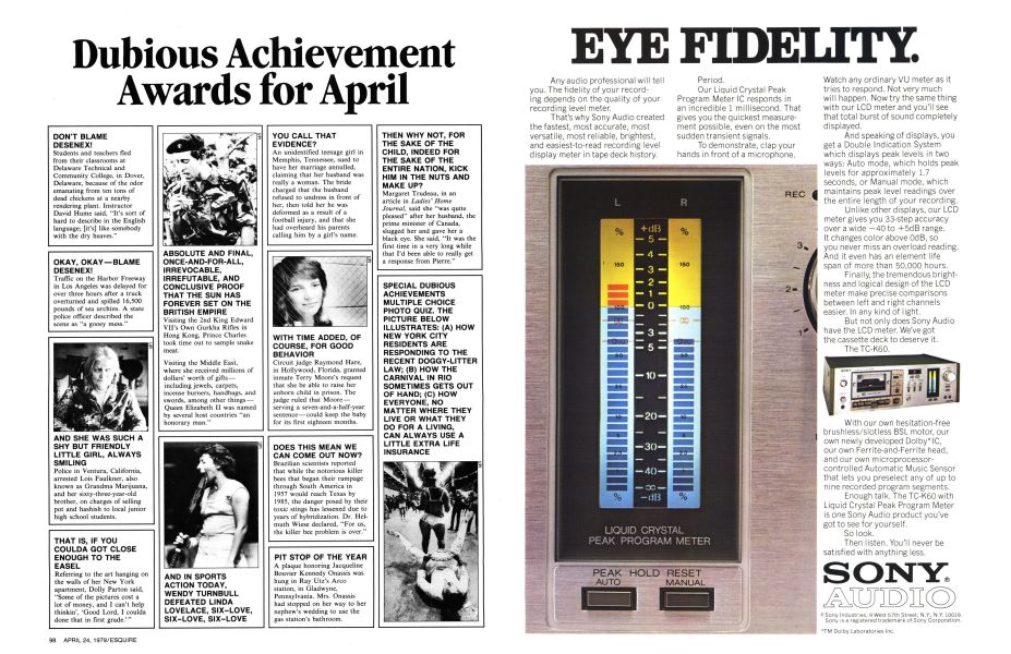 Dubious Achievement Awards for April | Esquire | April 24, 1979