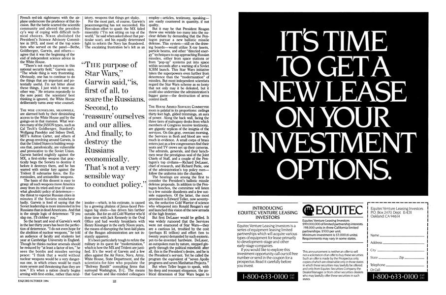 Equitec Venture Leasing Investors | Esquire | OCTOBER 1984