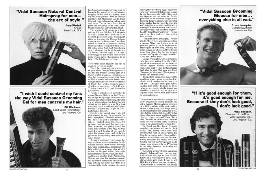 Advertisement: Vidal Sassoon Natural Control | Esquire | JANUARY 1986