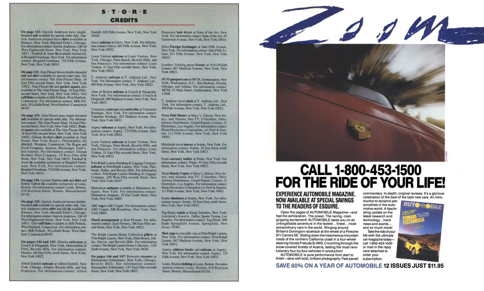 Zoom, Automobile Magazine | Esquire | OCTOBER 1987