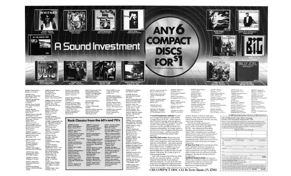 CBS COMPACT DISC CLUB | Esquire | MARCH 1988