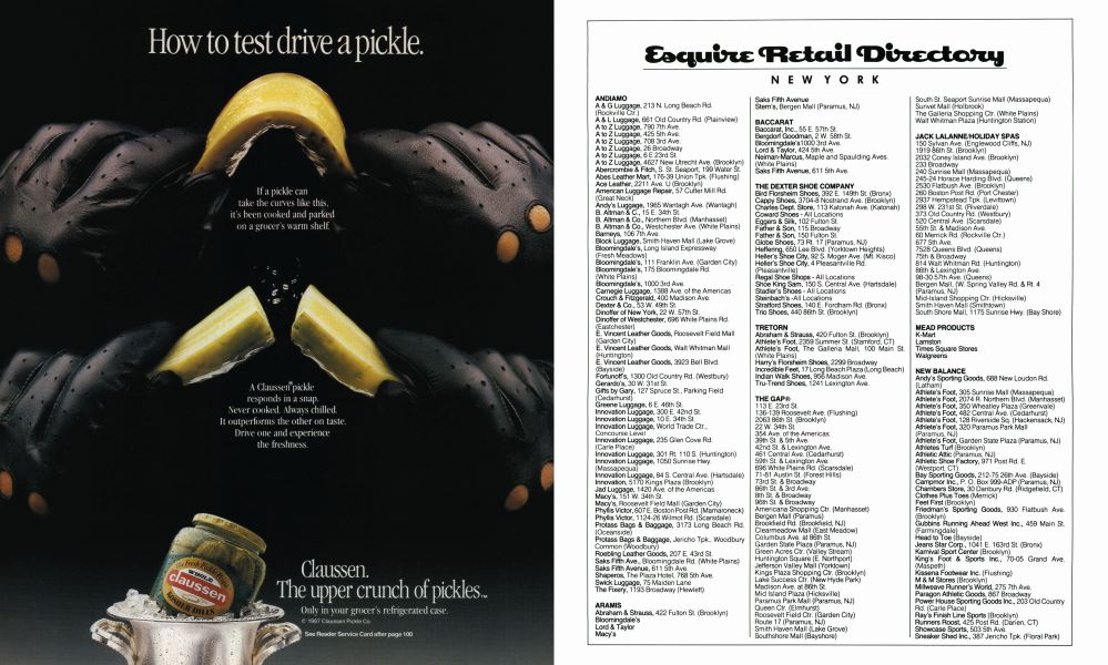Advertisement: Esquire Retail Directory | Esquire | MAY 1988 Advertisement: Esquire Retail Directory | Esquire | MAY 1988