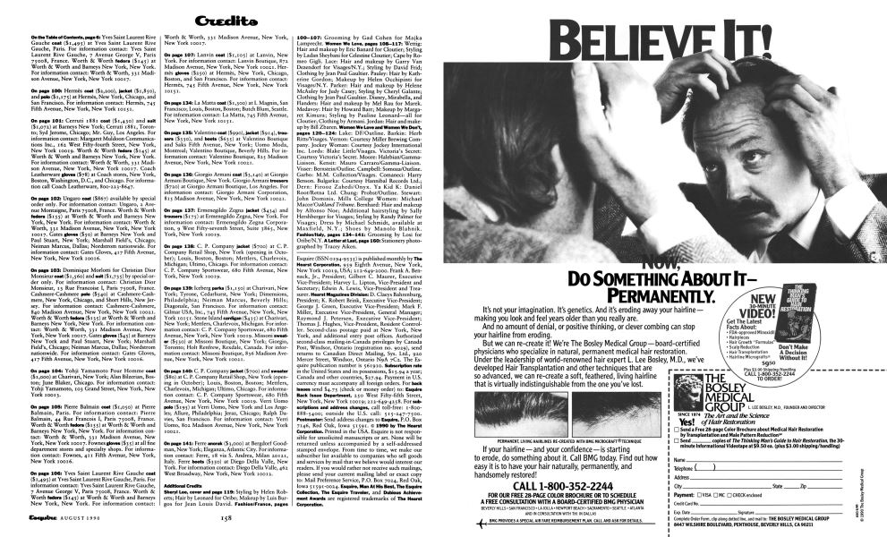 Credits | Esquire | AUGUST 1990