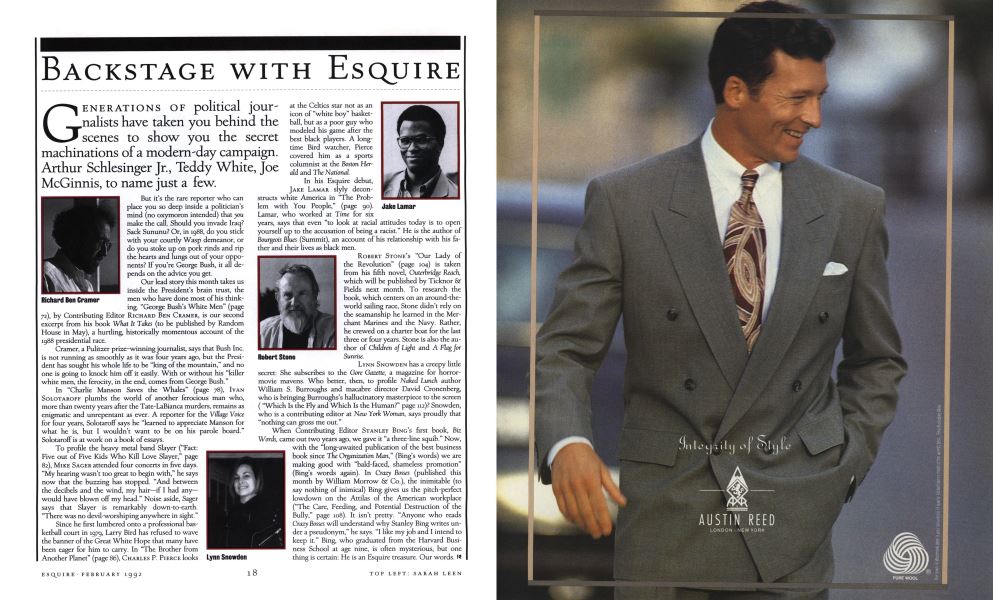 Backstage with Esquire | Esquire | FEBRUARY 1992
