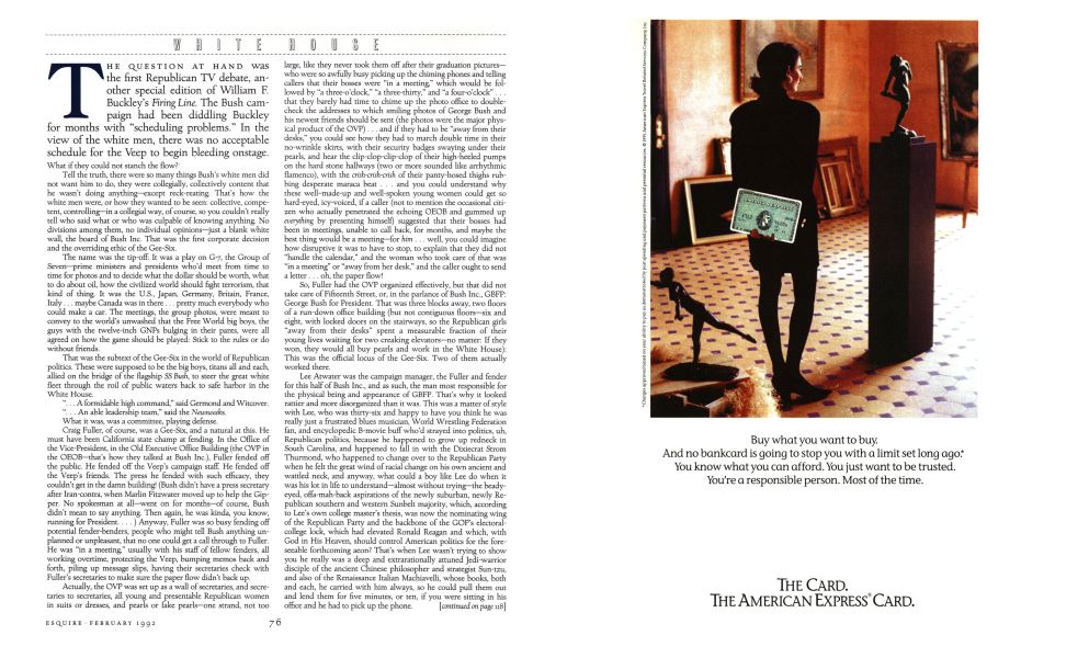 Advertisement: the American Express Card | Esquire | FEBRUARY 1992