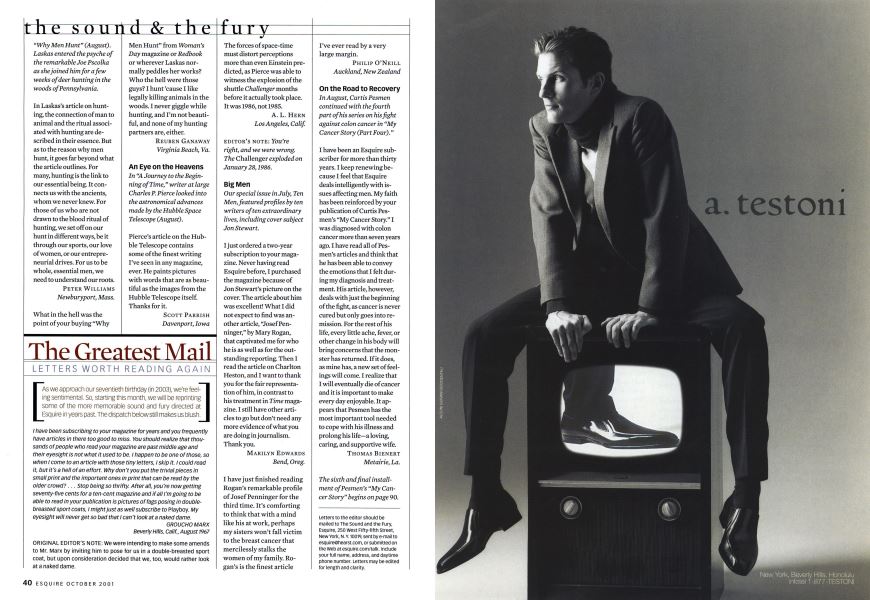 The Greatest Mail | Esquire | OCTOBER 2001