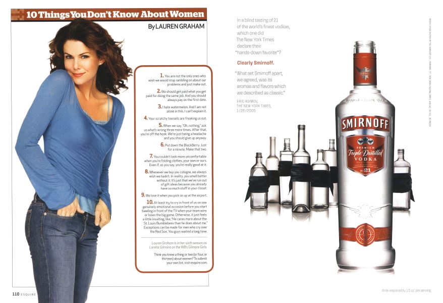 10 Things You Don’t Know About Women | Esquire | NOVEMBER 2005