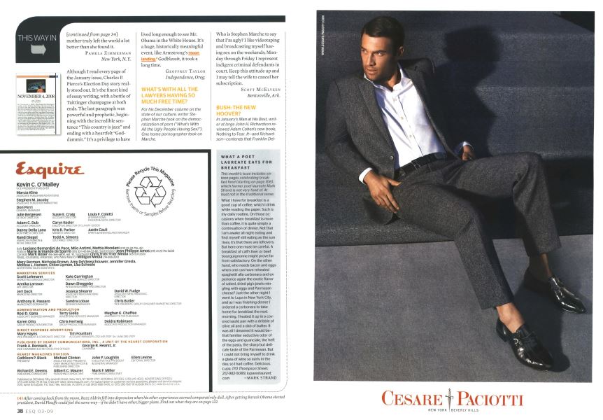 What a Poet Laureate Eats for Breakfast | Esquire | MARCH 2009