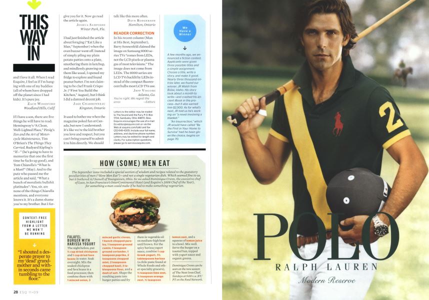 HOW (SOME) MEN EAT | Esquire | NOVEMBER 2009