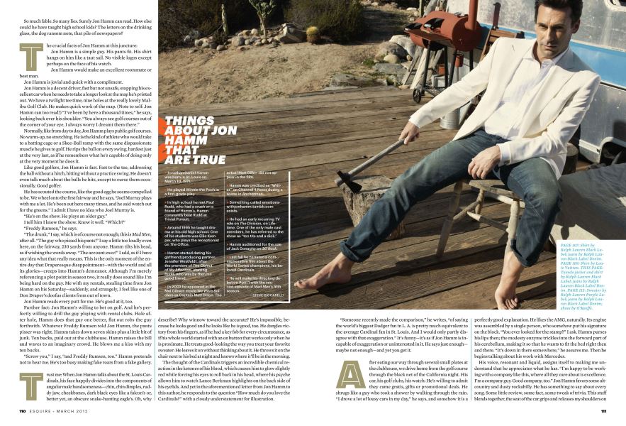 Things About Jon Hamm That Are True | Esquire | MARCH 2012