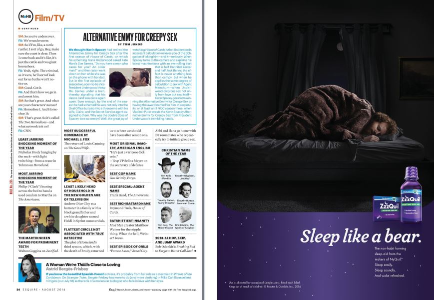 Alternative Emmy for Creepy Sex | Esquire | AUGUST 2014