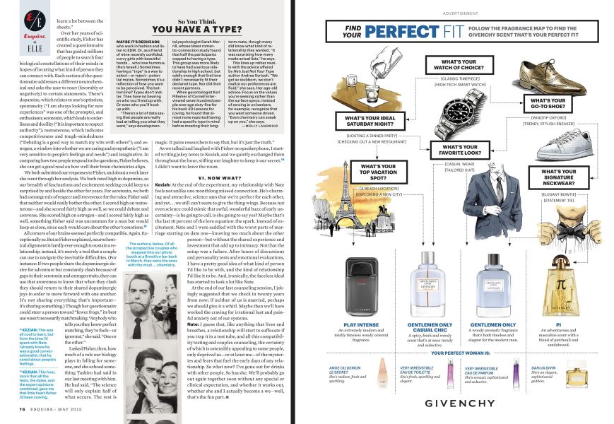 So You Think YOU HAVE A TYPE? | Esquire | MAY 2015